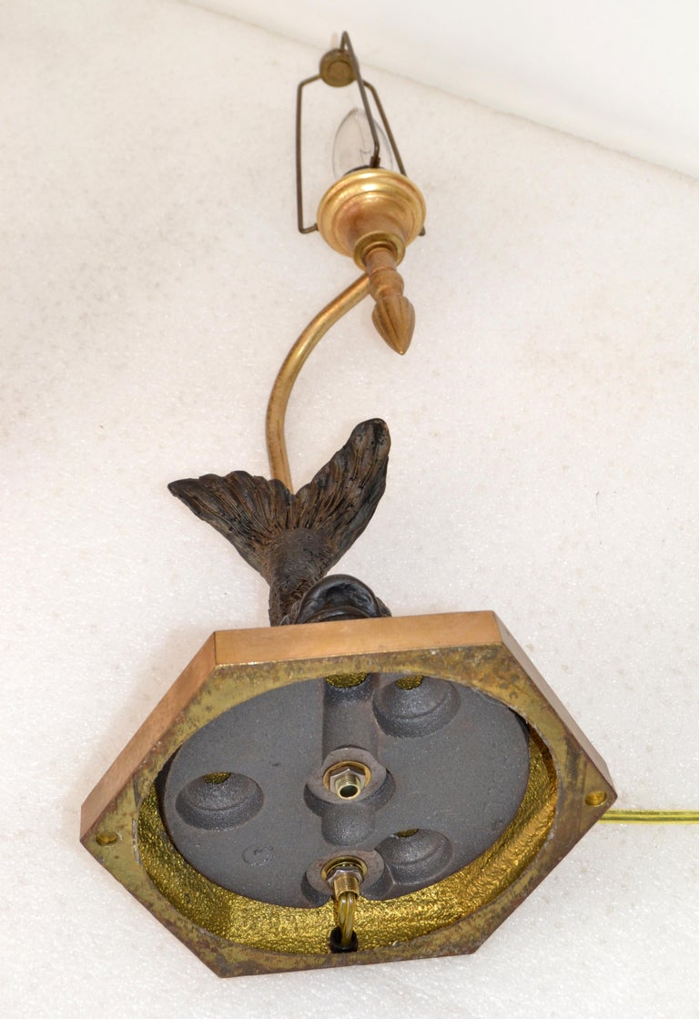 Bronze Neoclassical Sea Serpent Koi Fish Table Lamp Fabric Shade ...