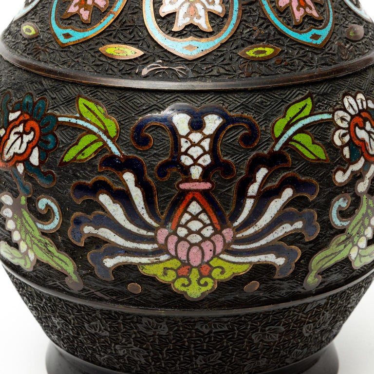 Bronze Oriental Champleve Vase Bulbous For Sale at 1stDibs