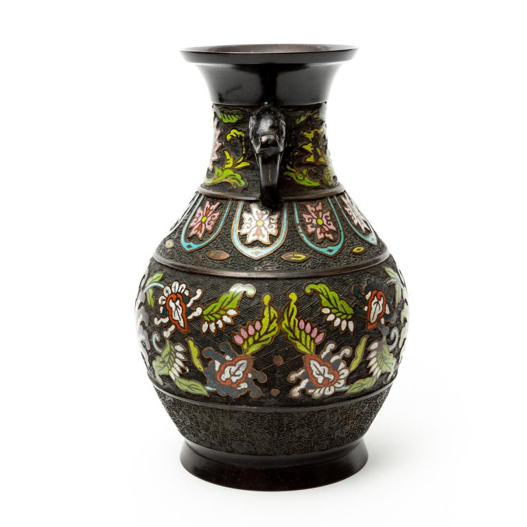 Bronze Oriental Champleve Vase Bulbous For Sale at 1stDibs