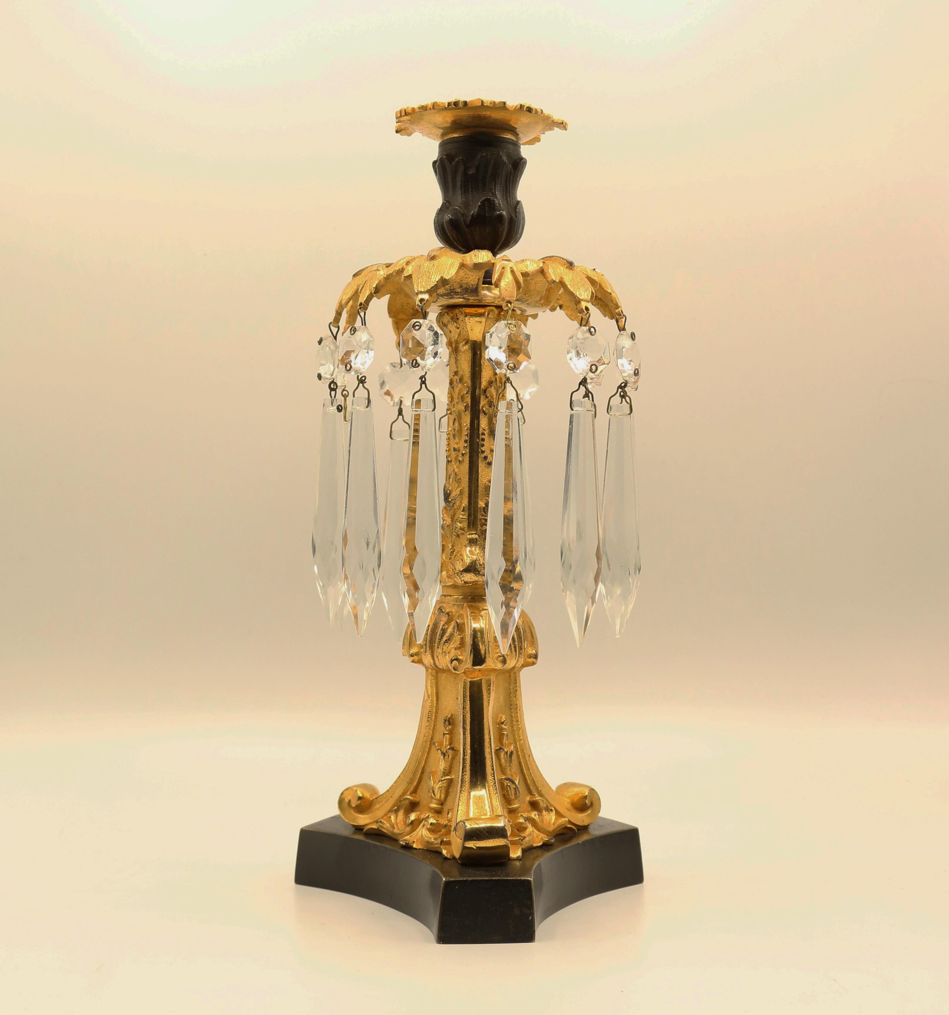 Bronze and Ormolu Lustre Candlesticks at 1stDibs