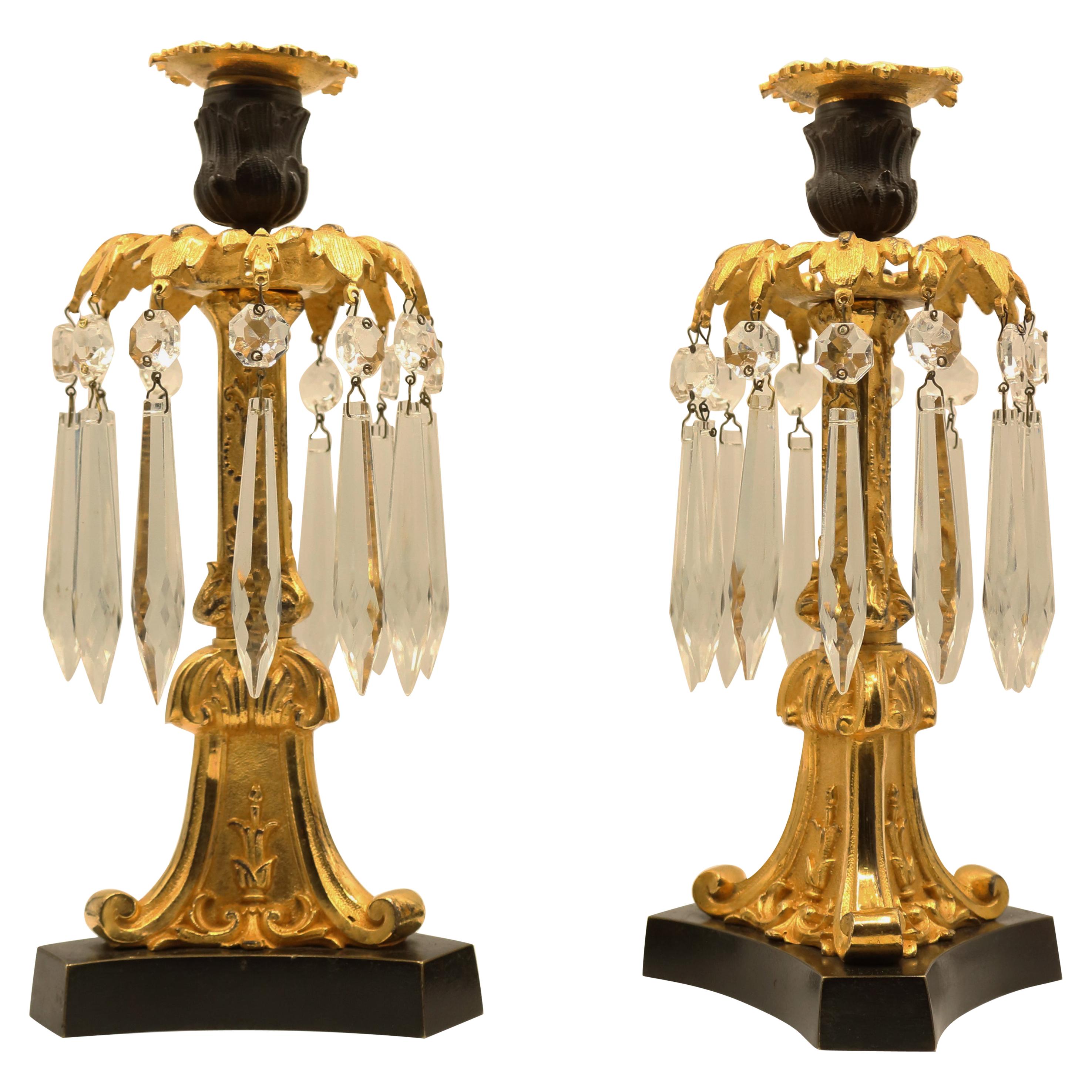 Bronze and Ormolu Lustre Candlesticks at 1stDibs
