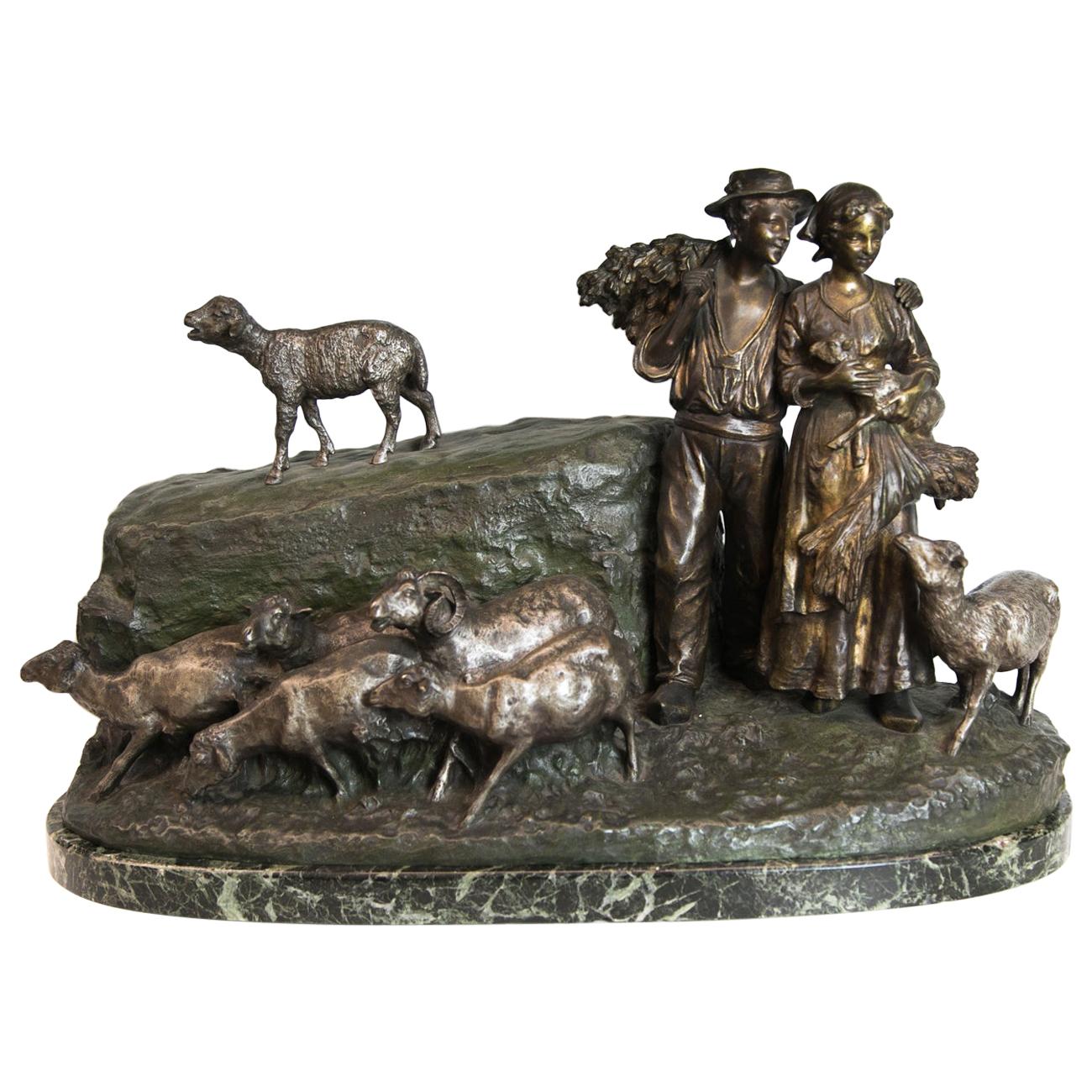 Bronze Pastoral Figure Group at 1stDibs