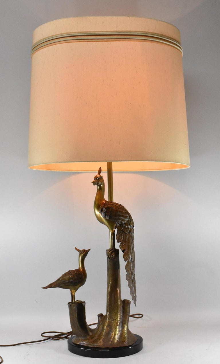 Bronze Peacock Table Lamp Marbro Lamp Co. Ebonized Base For Sale at 1stDibs