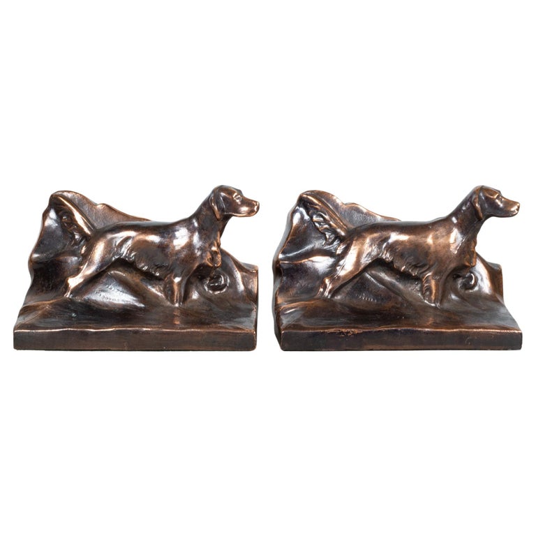 Bronze Plated Irish Setter Dog Bookends, circa 1940 For Sale at 1stDibs