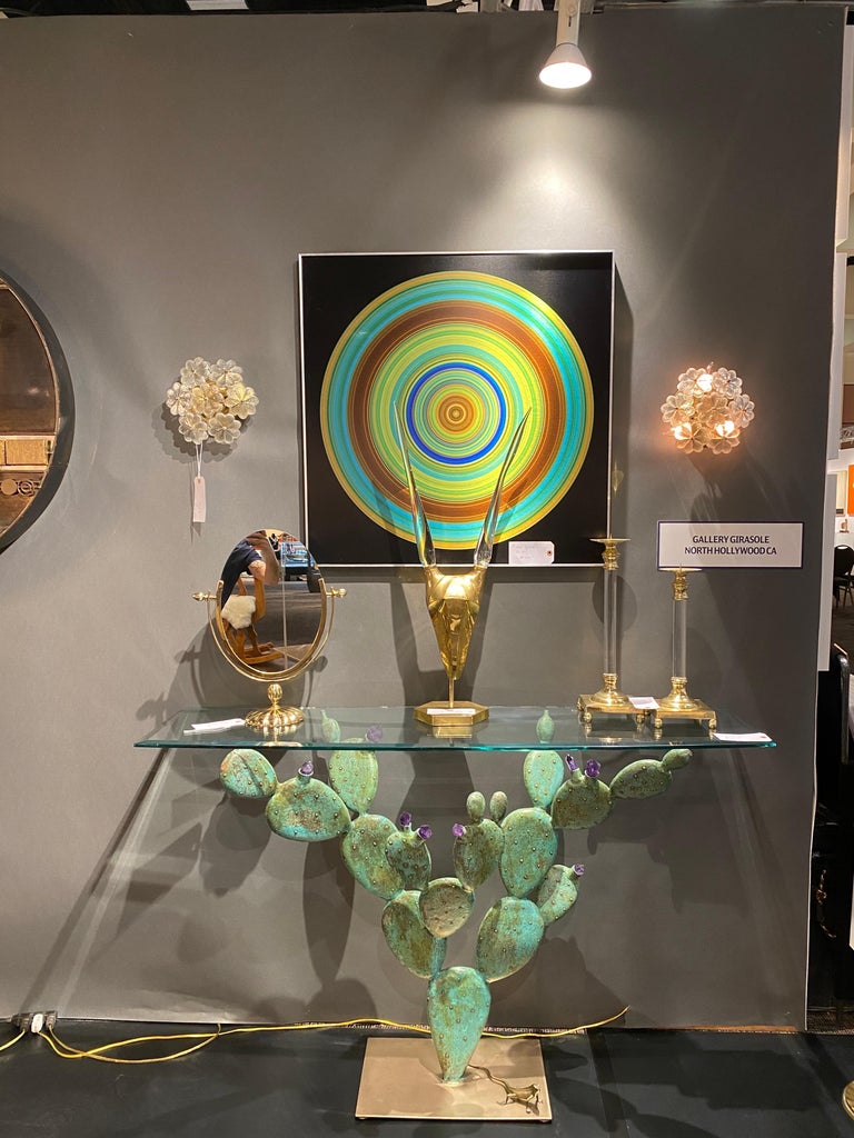 Bronze Prickly Pear Cactus Console Table with Amethyst Crystals For ...