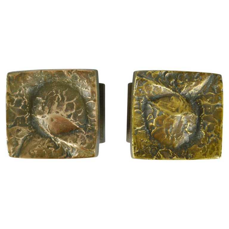 Architectural Pair of Bronze Push and Pull Door Handles with Art Relief For Sale at 1stDibs