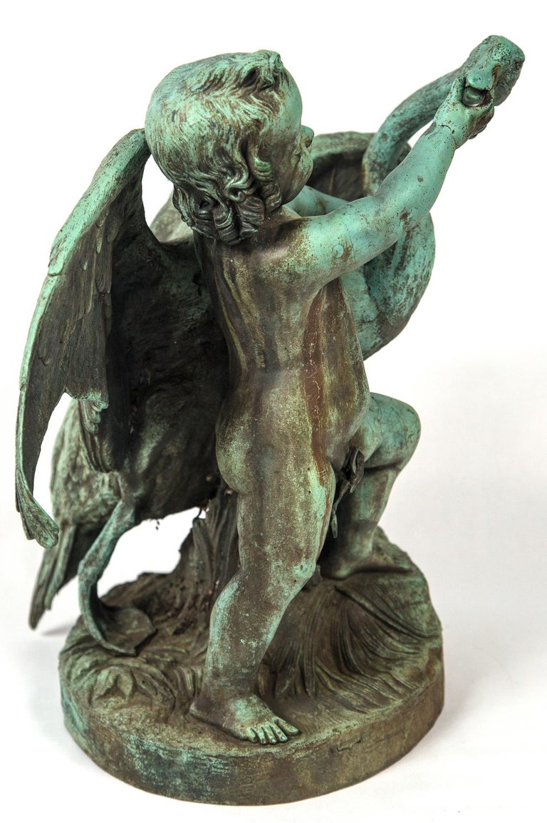 Bronze Putto with a Swan Signed For Sale at 1stDibs
