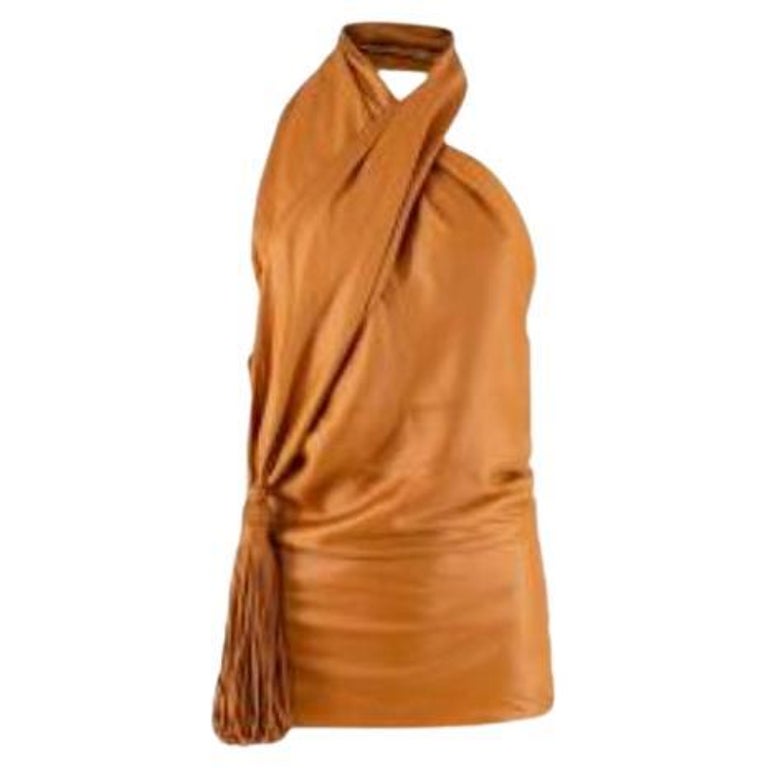 bronze satin draped neck top For Sale at 1stDibs