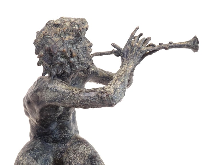 Bronze sculpture "Faun with flute" by Augusto MURER, 1979 For Sale at ...