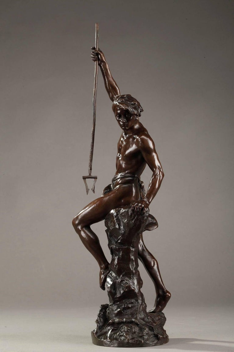 Bronze Sculpture Fisherman with Harpoon by Ernest Justin Ferrand at 1stDibs