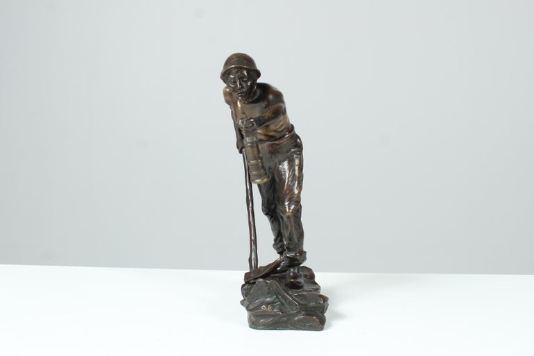 Bronze Sculpture, Miner, Signed "Warmuth" For Sale at 1stDibs