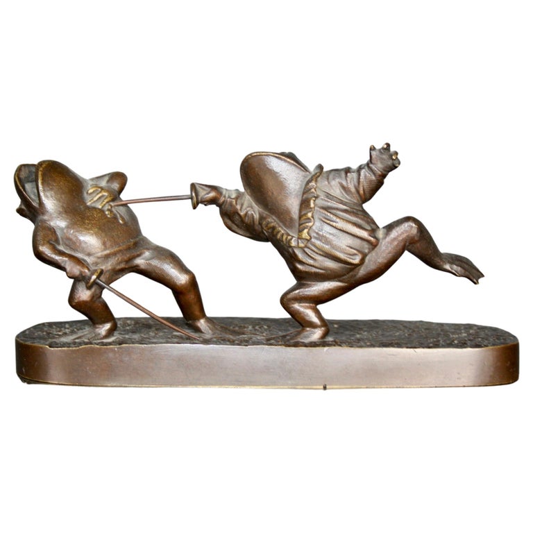 Bronze Sculpture Representing 2 Frogs Doing Fencing For Sale at 1stDibs