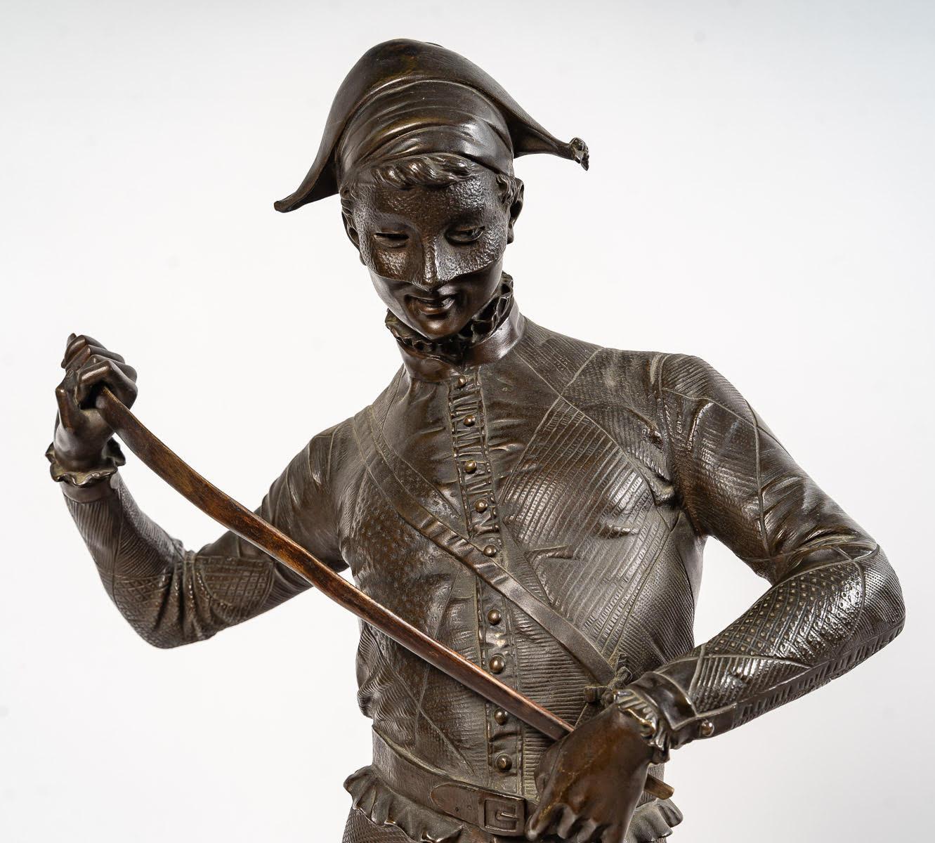 Bronze Sculpture, Signed Dubois, the Harlequin For Sale at 1stDibs
