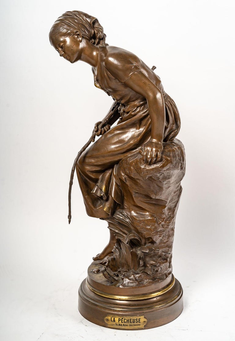 Bronze Sculpture, Signed Mathurin Moreau, "La Pêcheuse" For Sale at 1stDibs