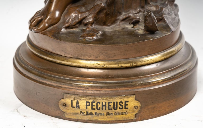 Bronze Sculpture, Signed Mathurin Moreau, "La Pêcheuse" For Sale at 1stDibs