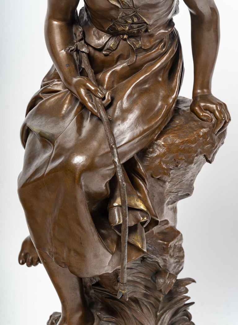 Bronze Sculpture, Signed Mathurin Moreau, "La Pêcheuse" For Sale at 1stDibs