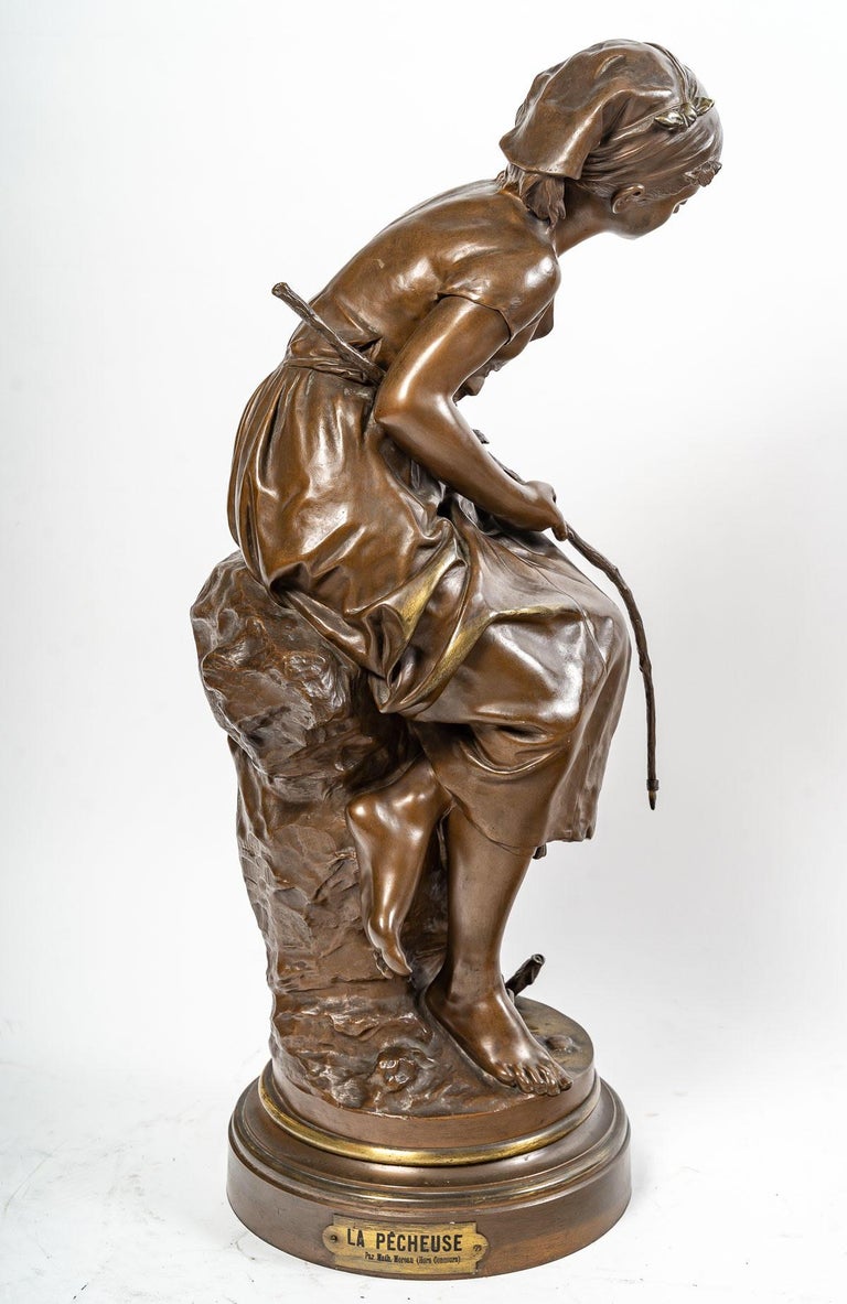 Bronze Sculpture, Signed Mathurin Moreau, "La Pêcheuse" For Sale at 1stDibs