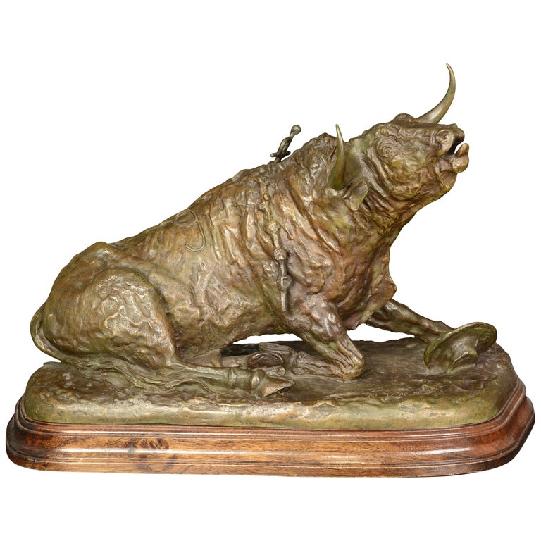 Bronze Sculpture, "Wounded Bull", F. Bonilla, Signed For Sale at 1stDibs