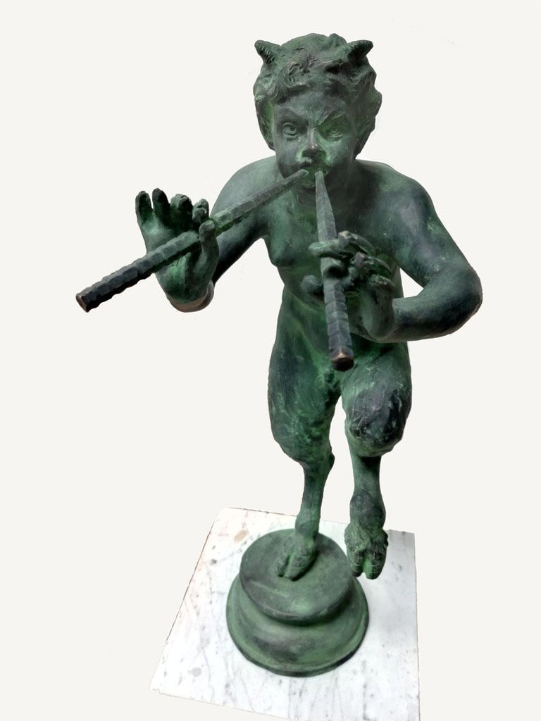 Bronze Sculpture of Young Pan Playing the Aulos For Sale at 1stDibs