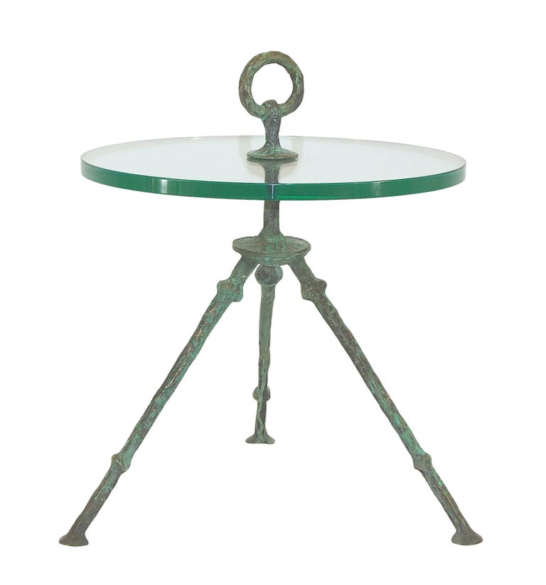 Bronze Side Table with Round Glass Top For Sale at 1stDibs