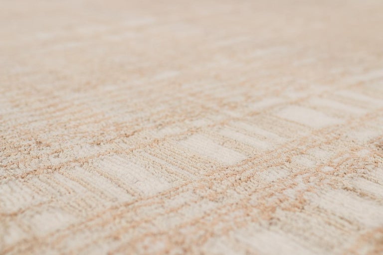 Bronze, Silver and White Silk and Wool Contemporary Grid Rug For Sale ...