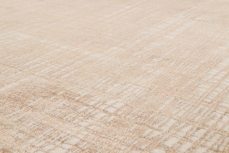 Bronze, Silver and White Silk and Wool Contemporary Grid Rug For Sale ...