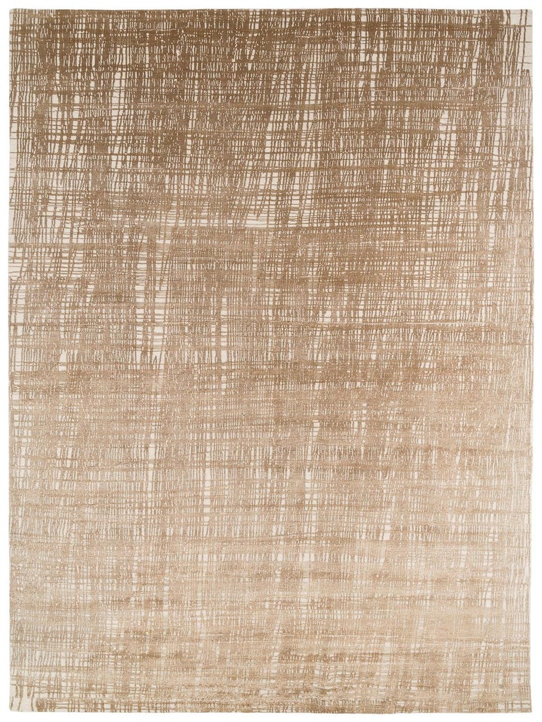 Bronze, Silver and White Silk and Wool Contemporary Grid Rug For Sale ...
