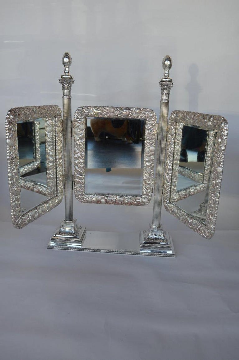 Bronze Silver Plated English Vanity Mirror For Sale at 1stDibs