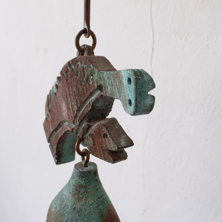 Bronze Soleri Bell Sculpture and Hanging Bracket For Sale at 1stDibs