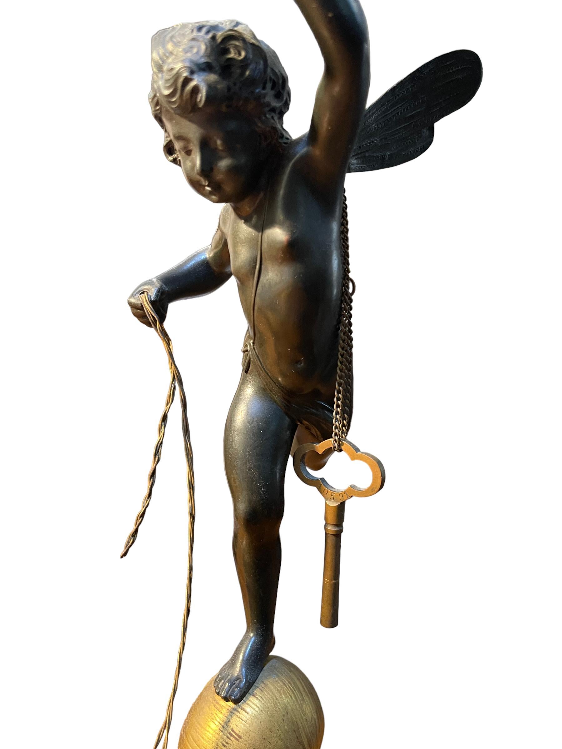 Bronze Statue Clock, 19th Century For Sale at 1stDibs