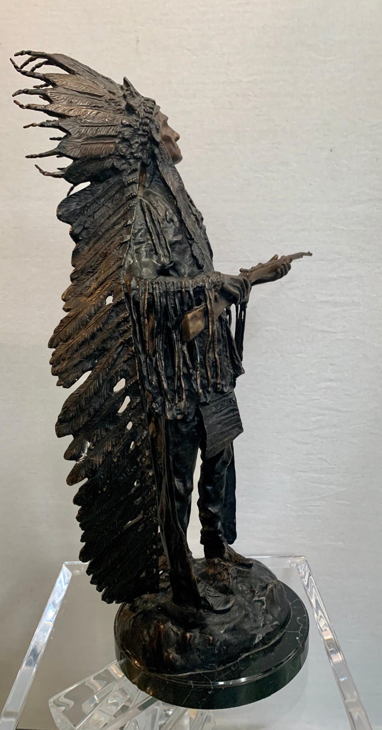 Bronze Statue Sculpture of American Indian Chief Signed Carl Kauba at ...