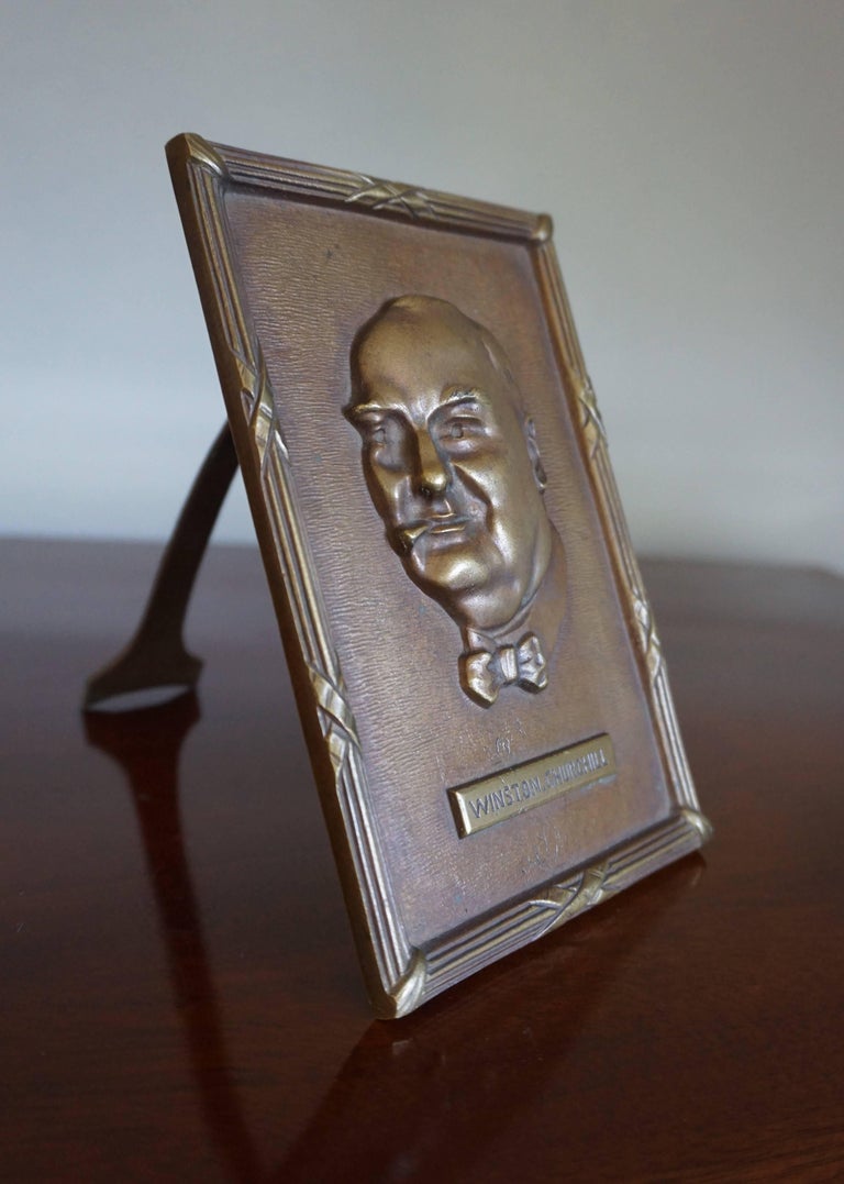 Bronze Table or Desk Plaque with Young Winston Churchill Sculpture in ...