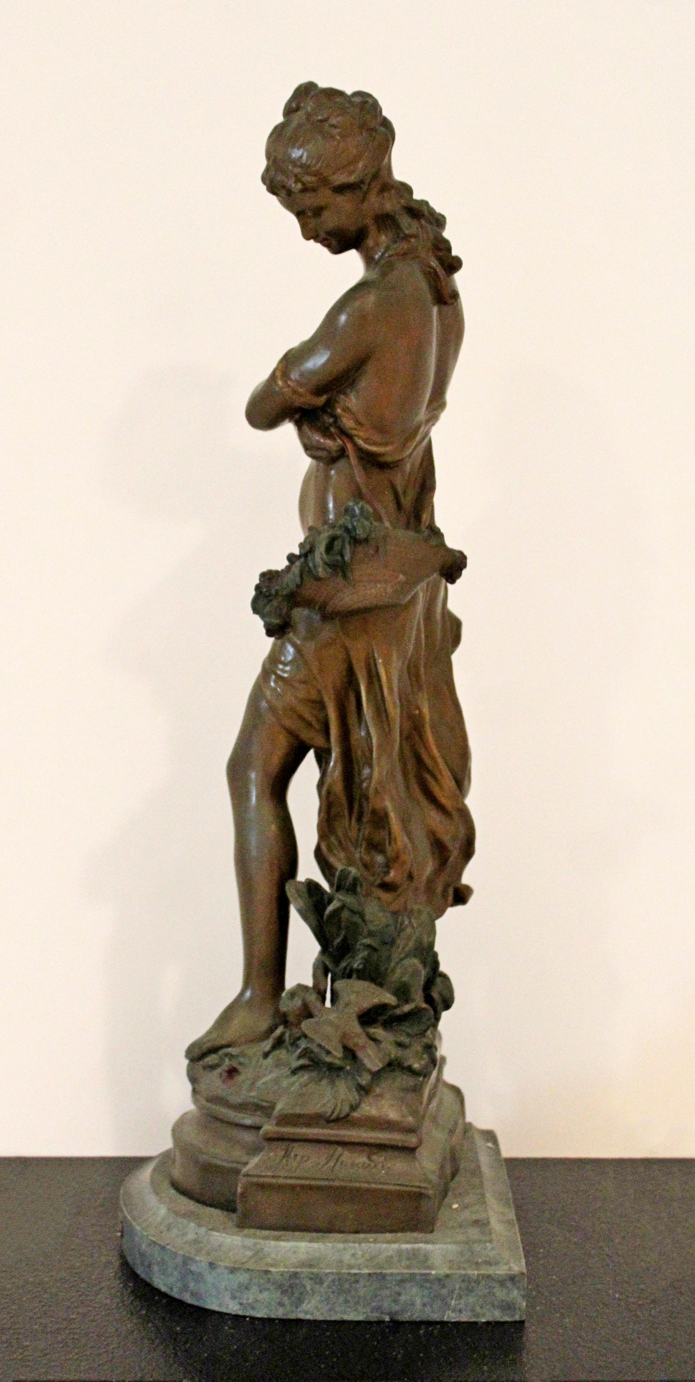 Bronze Table Sculpture on Marble Girl with Wheat by Louis Moreau ...