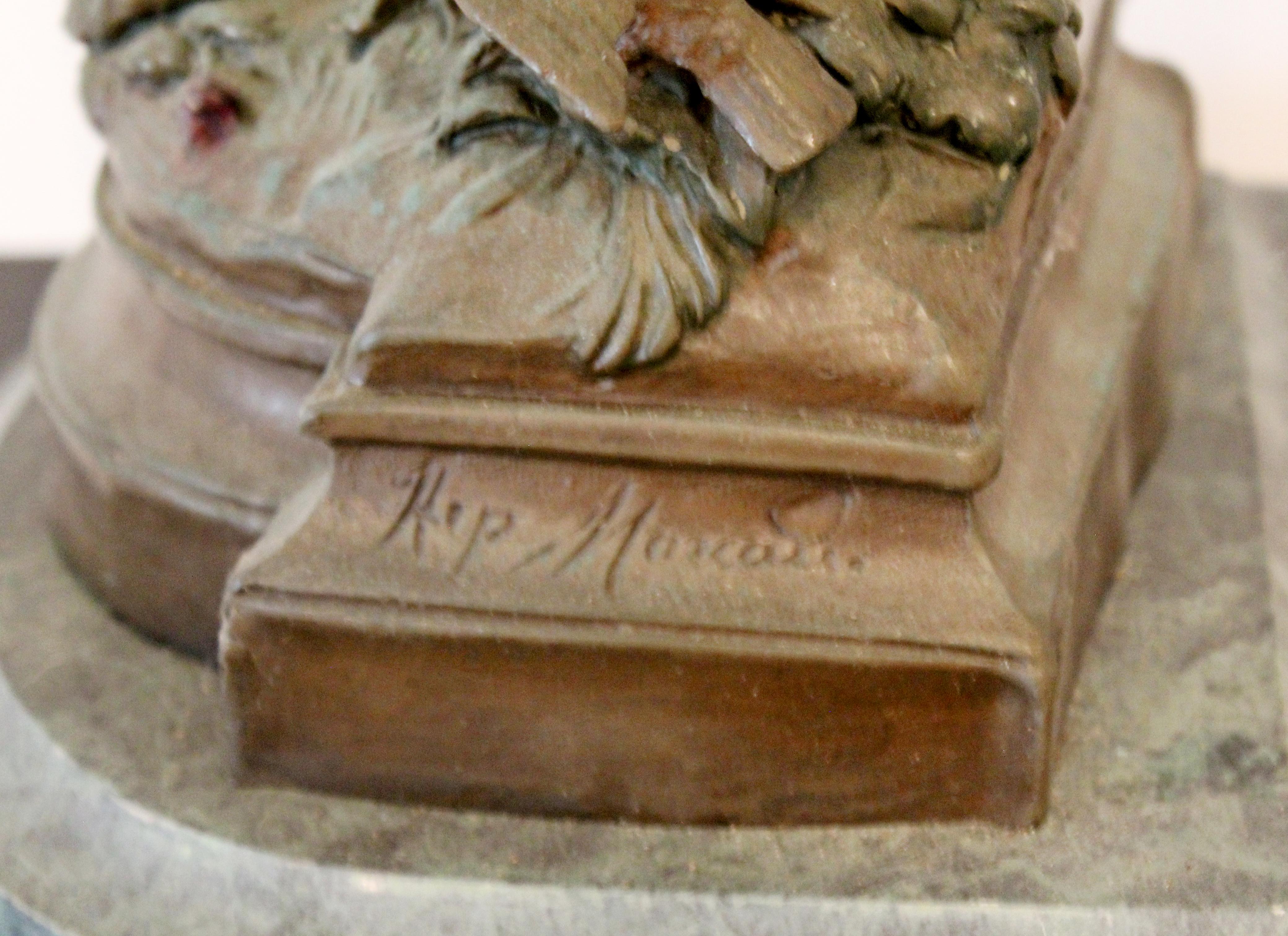 Bronze Table Sculpture on Marble Girl with Wheat by Louis Moreau ...