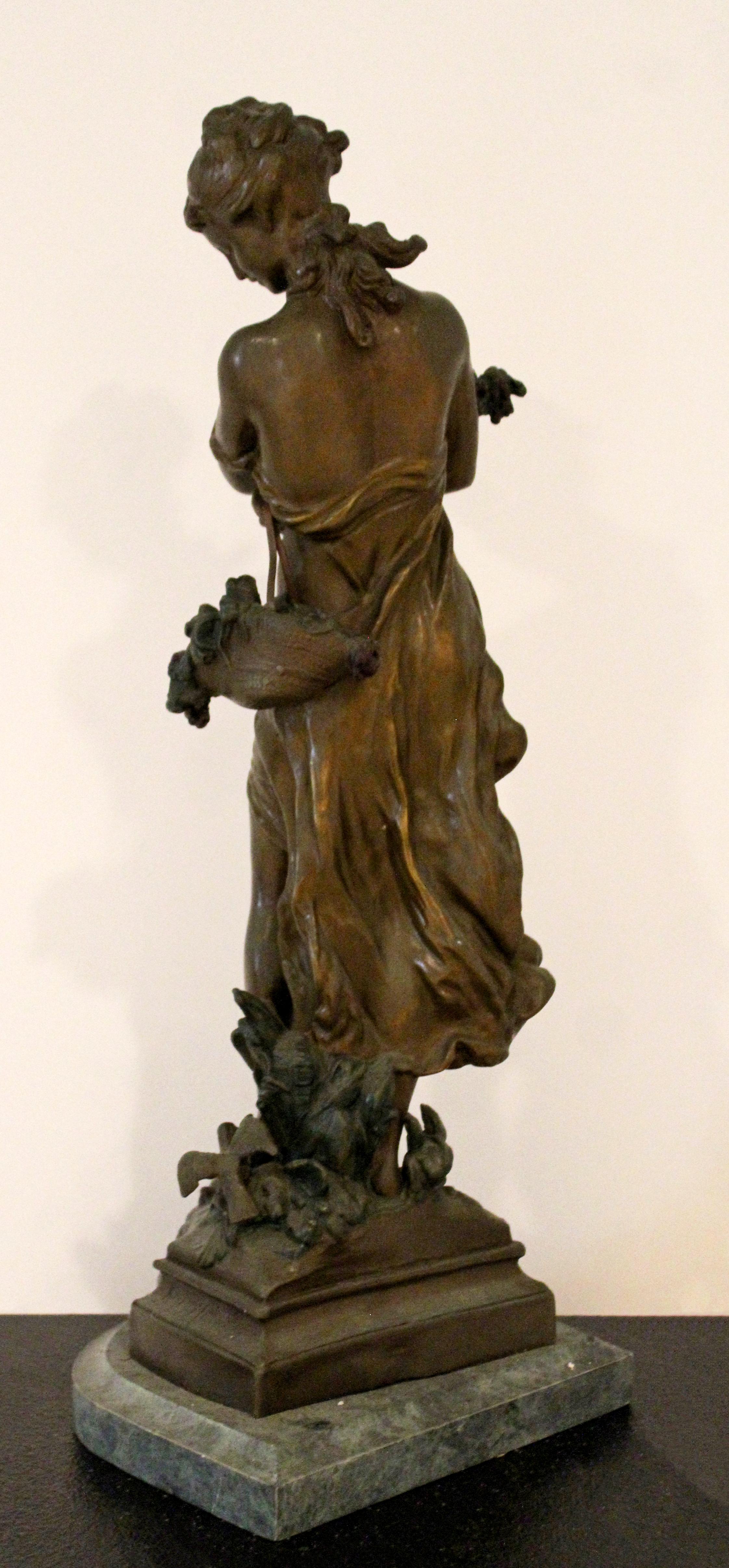 Bronze Table Sculpture on Marble Girl with Wheat by Louis Moreau ...