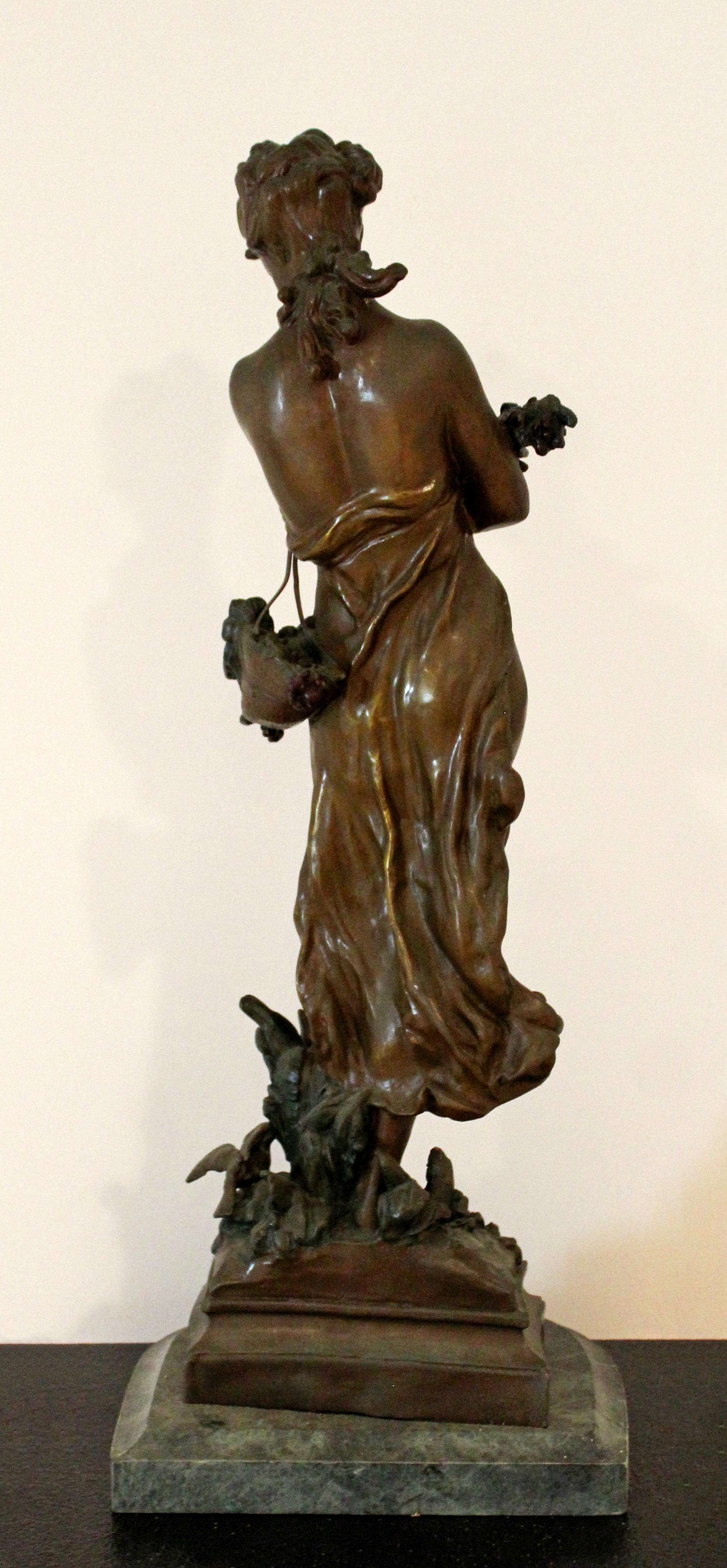 Bronze Table Sculpture on Marble Girl with Wheat by Louis Moreau ...