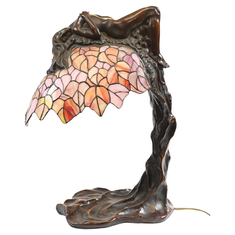 Bronze Tiffany Lamp Art Nouveau Female Nude Light at 1stDibs