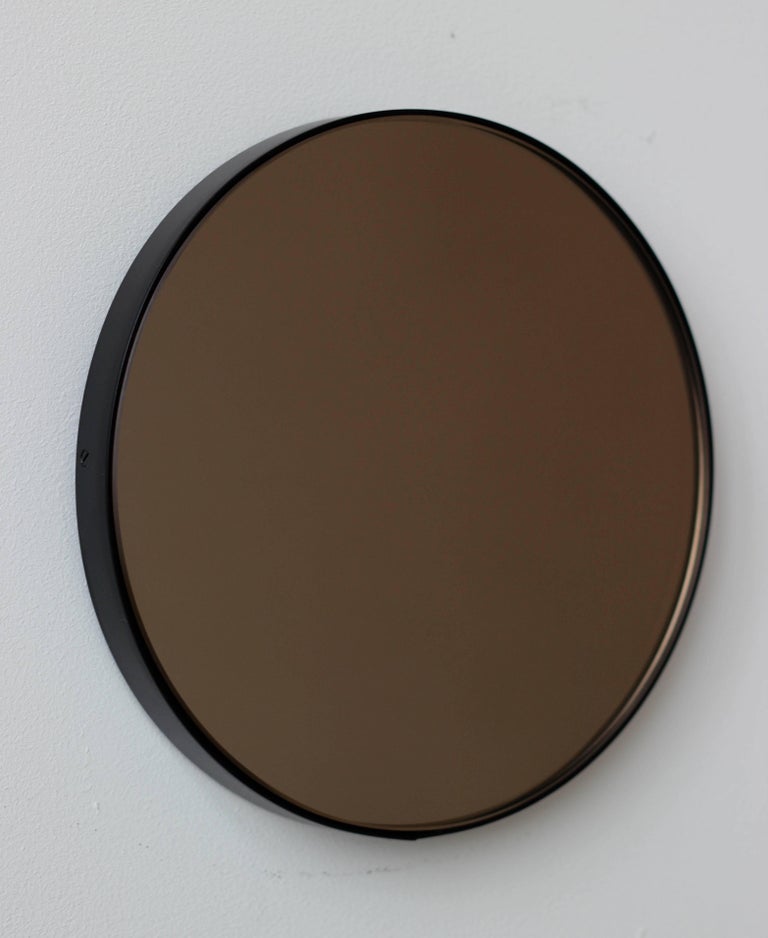 Orbis Bronze Tinted Modern Art Deco Round Mirror with Black Frame, XL ...