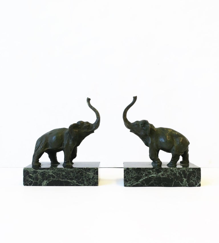 Bronze and Dark Green Marble Elephant Bookends, Pair at 1stDibs