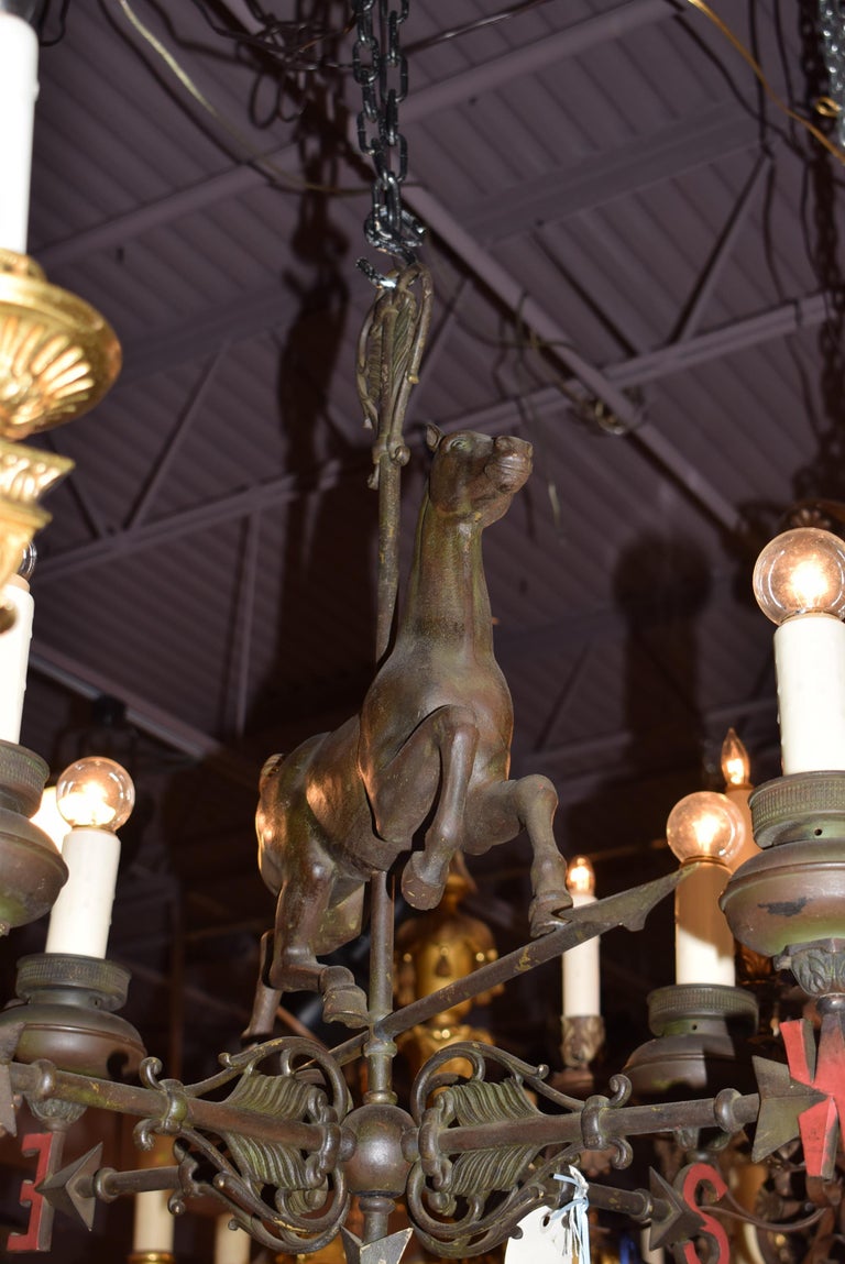 Bronze Weathervane Chandelier with Horse at 1stDibs