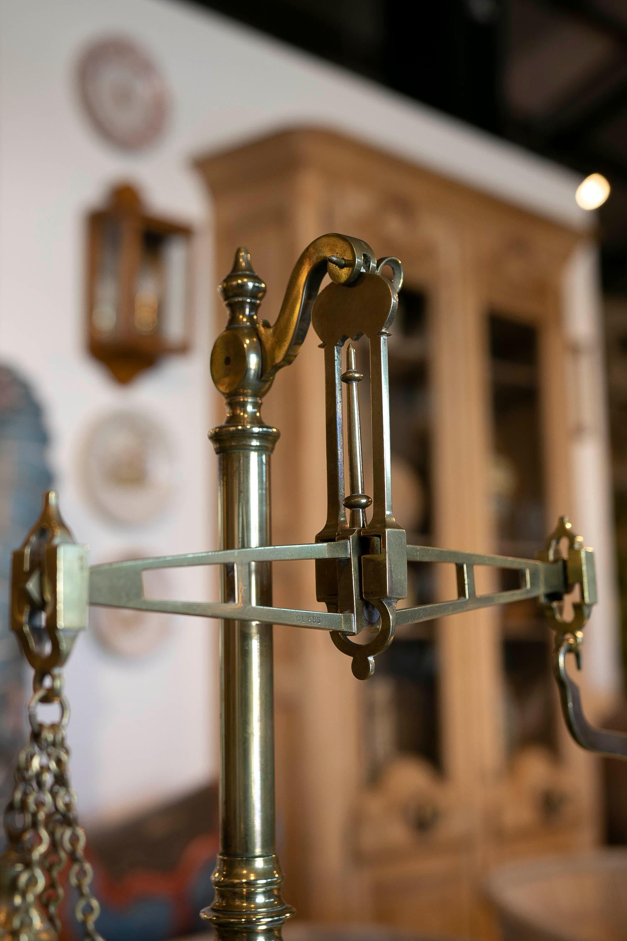 Bronze Weight with Wooden Base, Plate and Weights Attached by Chains at ...