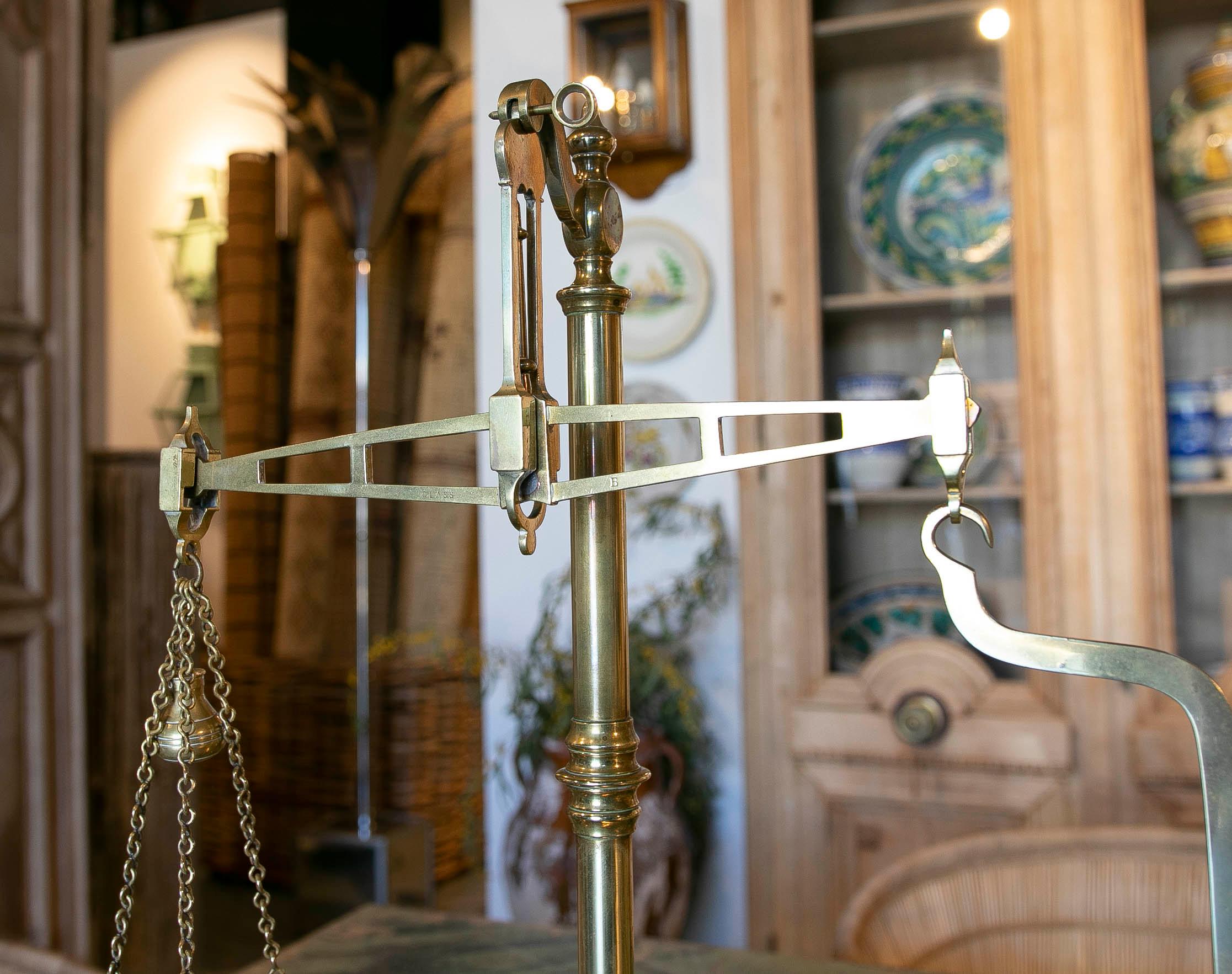 Bronze Weight with Wooden Base, Plate and Weights Attached by Chains at ...