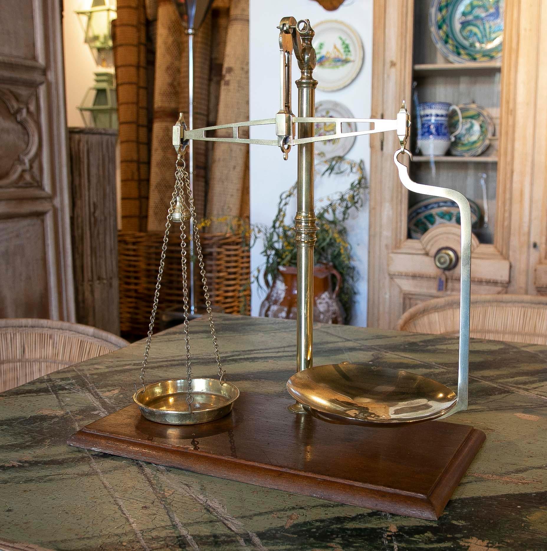 Bronze Weight with Wooden Base, Plate and Weights Attached by Chains at ...