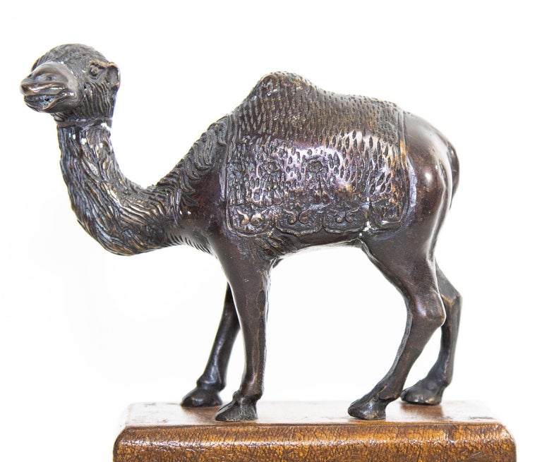 Bronzed Camel Metal Sculpture on Stand by Theodore Alexander at 1stDibs