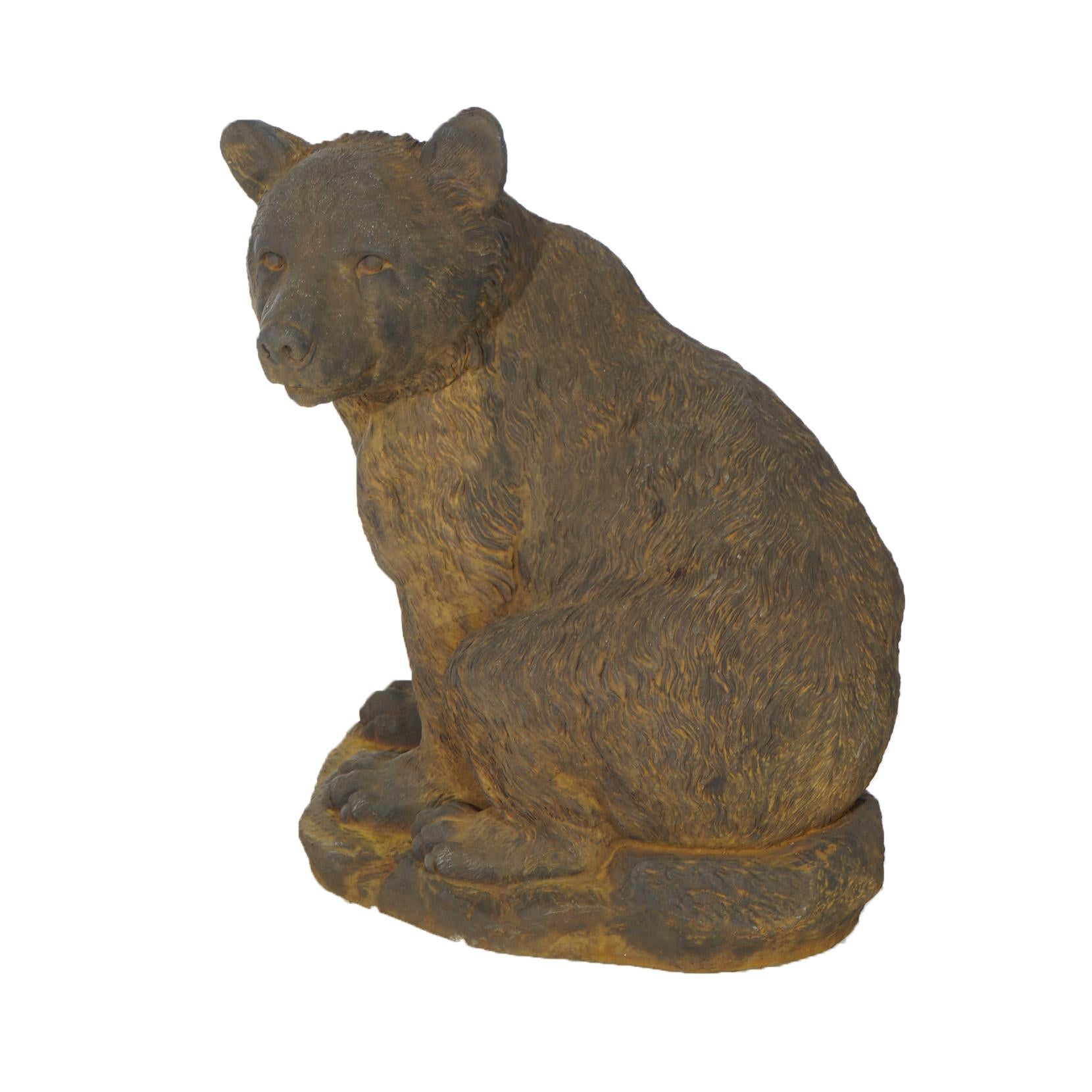 Bronzed Cast Hard Stone Woodland Seated Bear Garden Statue For Sale at ...