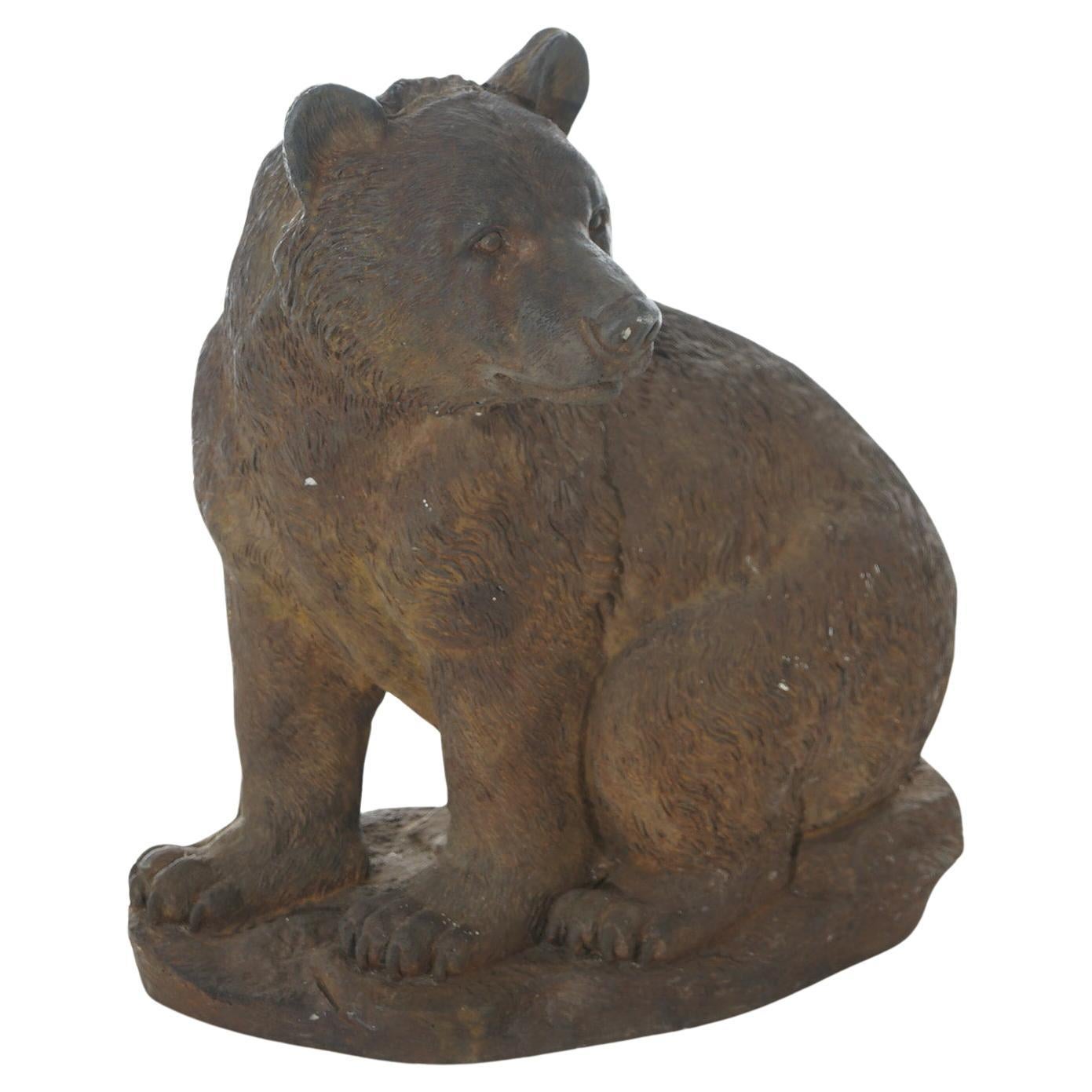 Bronzed Cast Hard Stone Woodland Seated Bear Garden Statue For Sale at ...