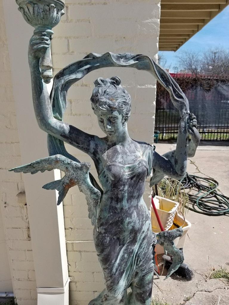 Bronzed Garden Statue of a Lady with Torch and Birds at 1stDibs | lady ...
