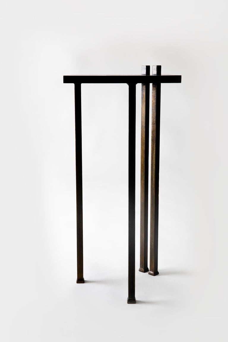 Bronzed Modern/Contemporary Steel Side Table Linear Cutout Protrusion ...