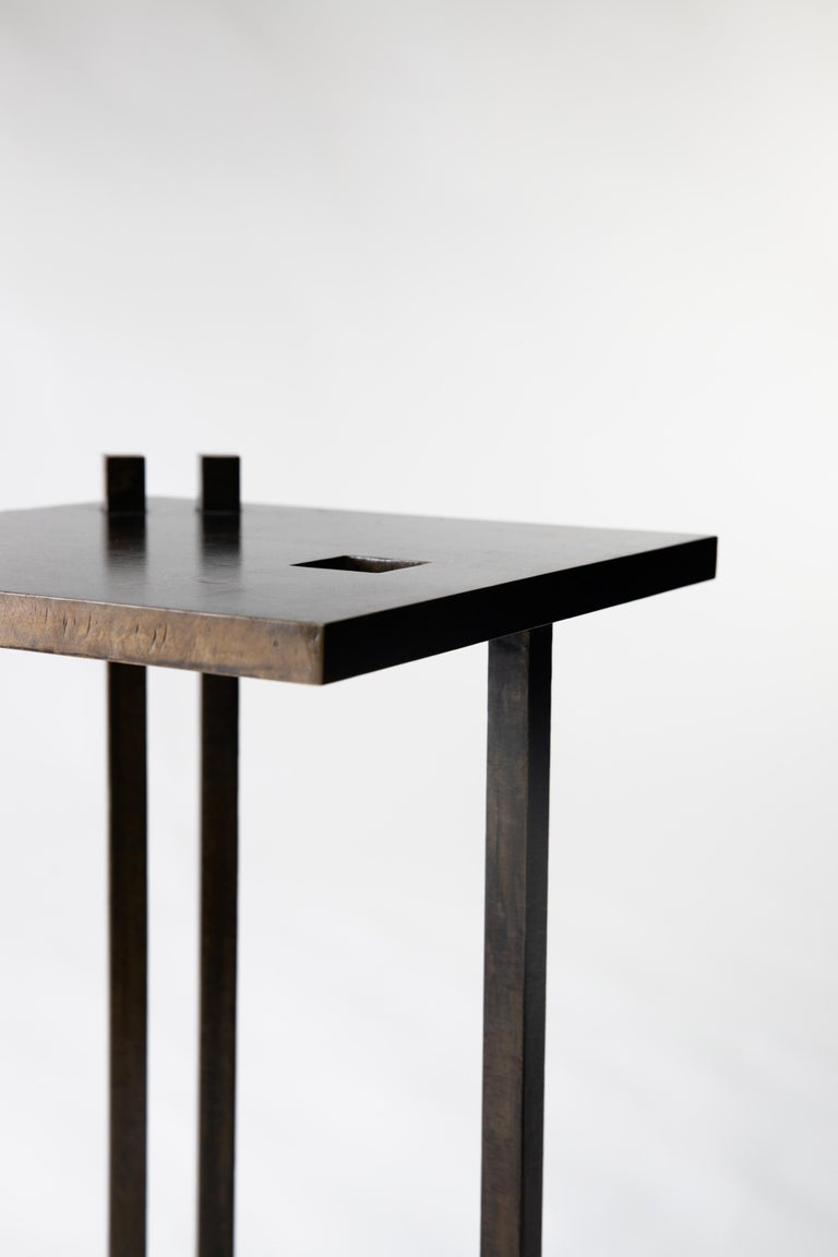 Bronzed Modern/Contemporary Steel Side Table Linear Cutout Protrusion ...