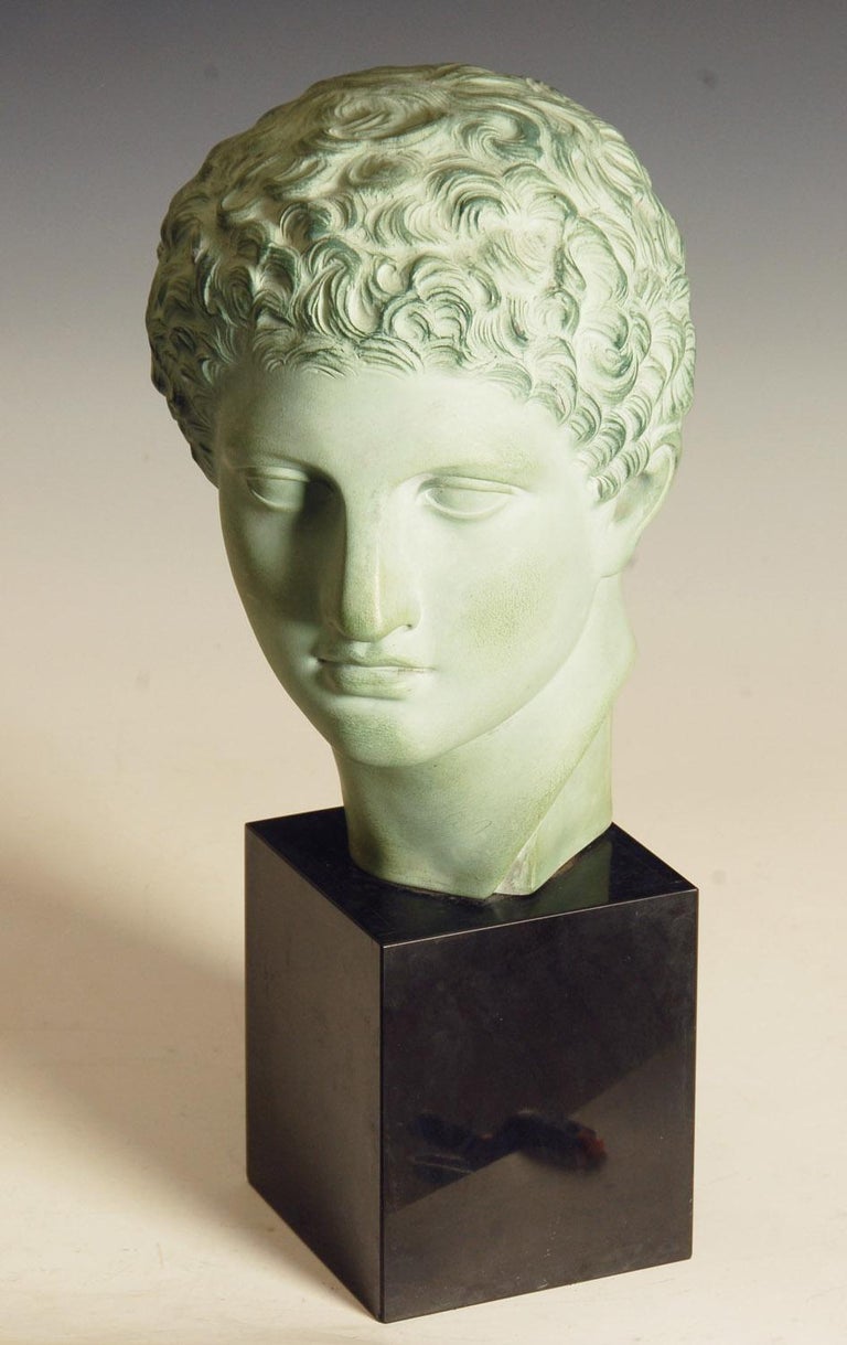 Bronzed Terracotta Bust of Roman / Greek Male on Marble Base at 1stDibs